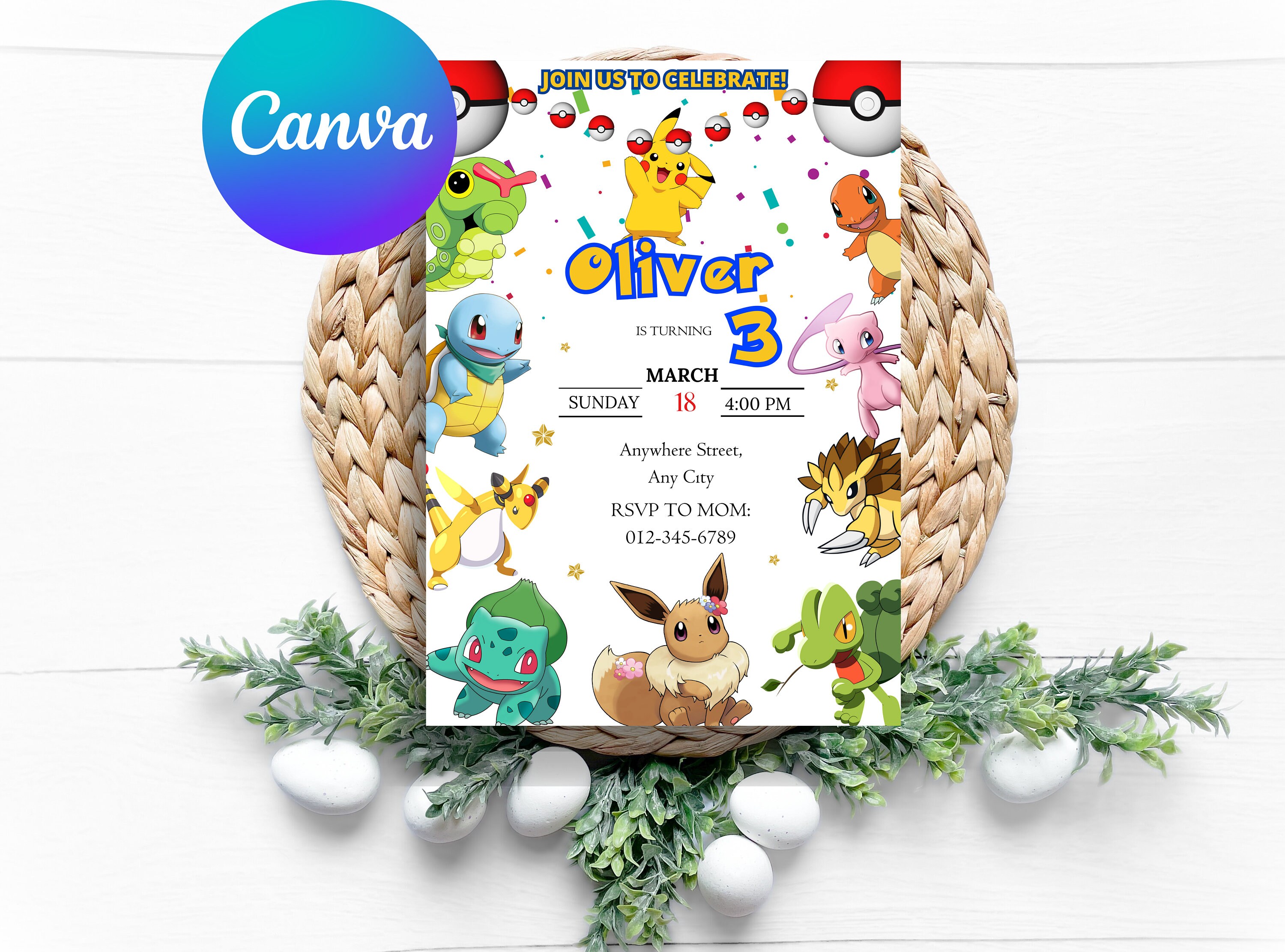 Editable Pokemon Invitation Pokemon Birthday Party Invite Digital ...