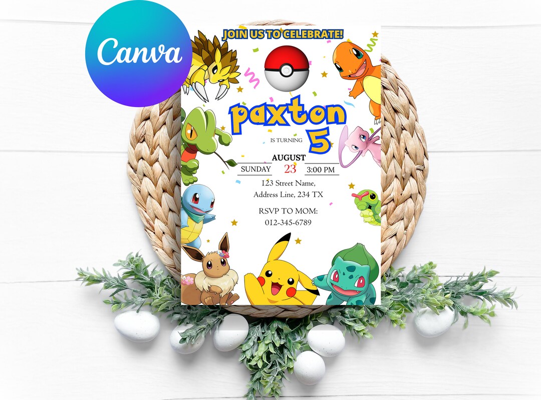 Editable Pokemon Invitation Pokemon Birthday Party Invite Digital ...