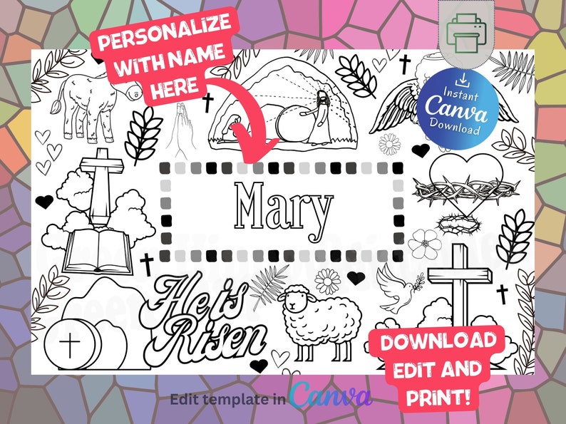 Editable Religious Easter Coloring Page Christian Easter Placemat ...