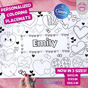 Editable Valentine's Day Coloring Placemat: Kids Activity (digital ...