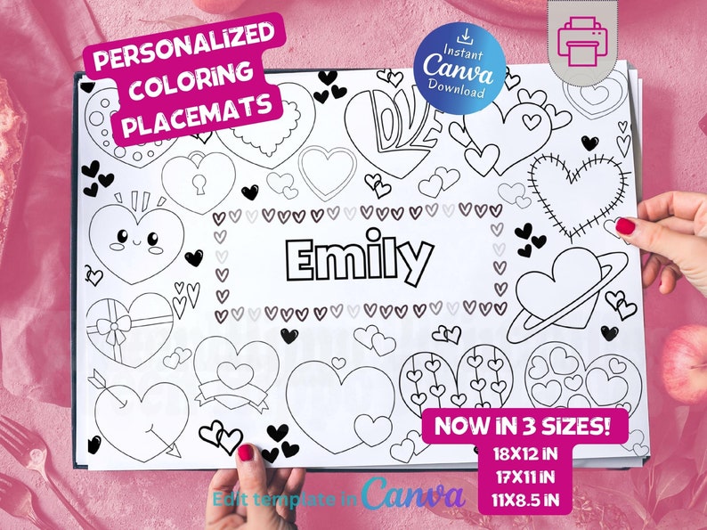 Editable Valentine's Day Coloring Placemat: Kids Activity (digital ...