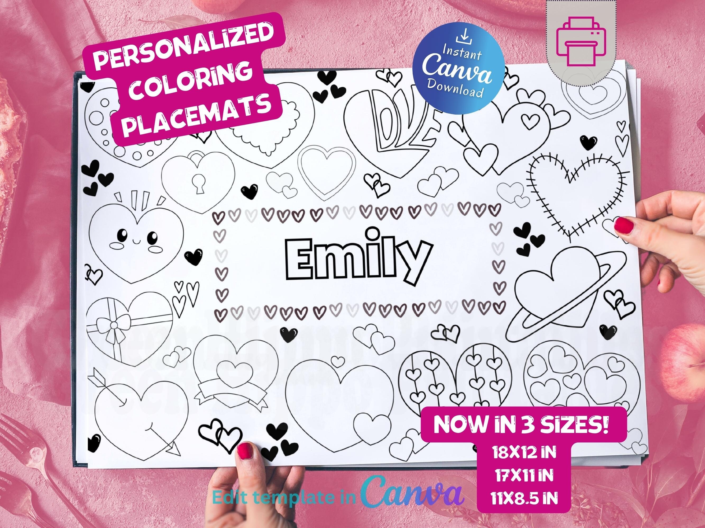 Editable Valentine's Day Coloring Placemat: Kids Activity (digital ...