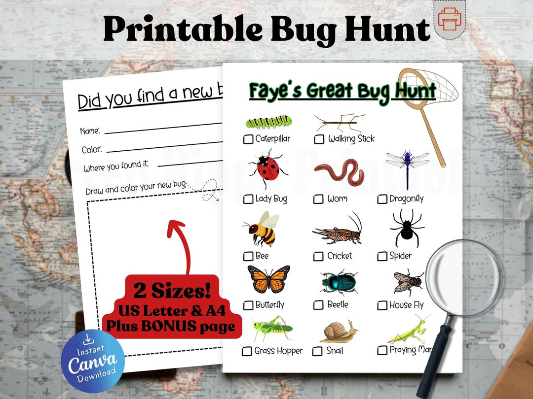 Personalized Bug Scavenger Hunt Kids Outdoor Activity Sheet Editable ...
