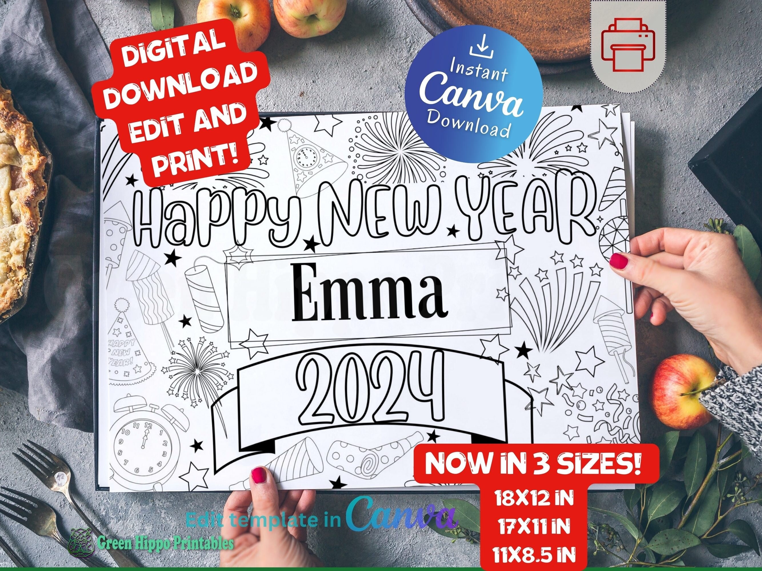Editable Coloring New Year Paper Placemats New Year Activities Coloring ...