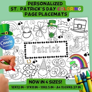 Editable St. Patrick's Day Coloring Activity Placemat Custom Printable ...