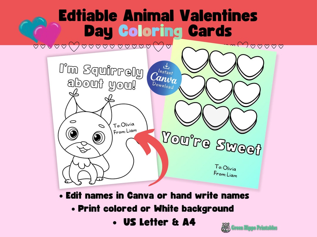 Editable Valentines Day Coloring Valentines Custom Coloring Kids ...