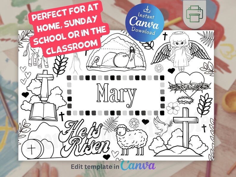 Editable Religious Easter Coloring Page Christian Easter Placemat ...