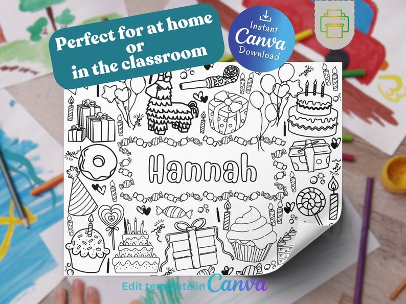 Personalized Birthday Coloring Placemat: Canva Editable (download ...