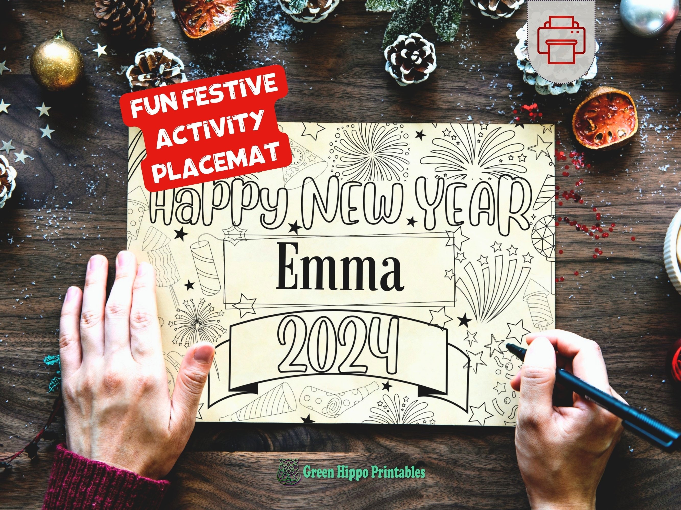 Editable Coloring New Year Paper Placemats New Year Activities Coloring ...