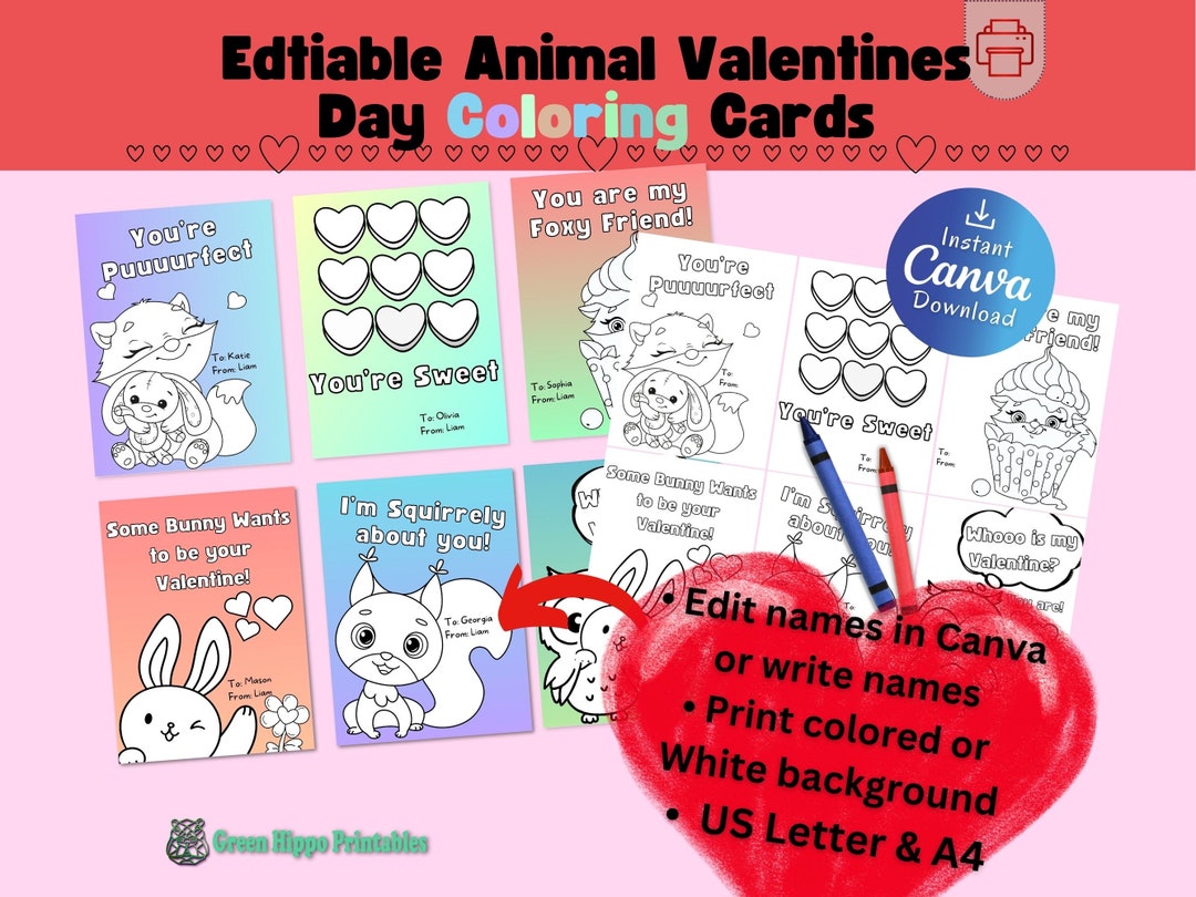 Editable Valentines Coloring Card Custom Valentine Cards Printable Kids ...