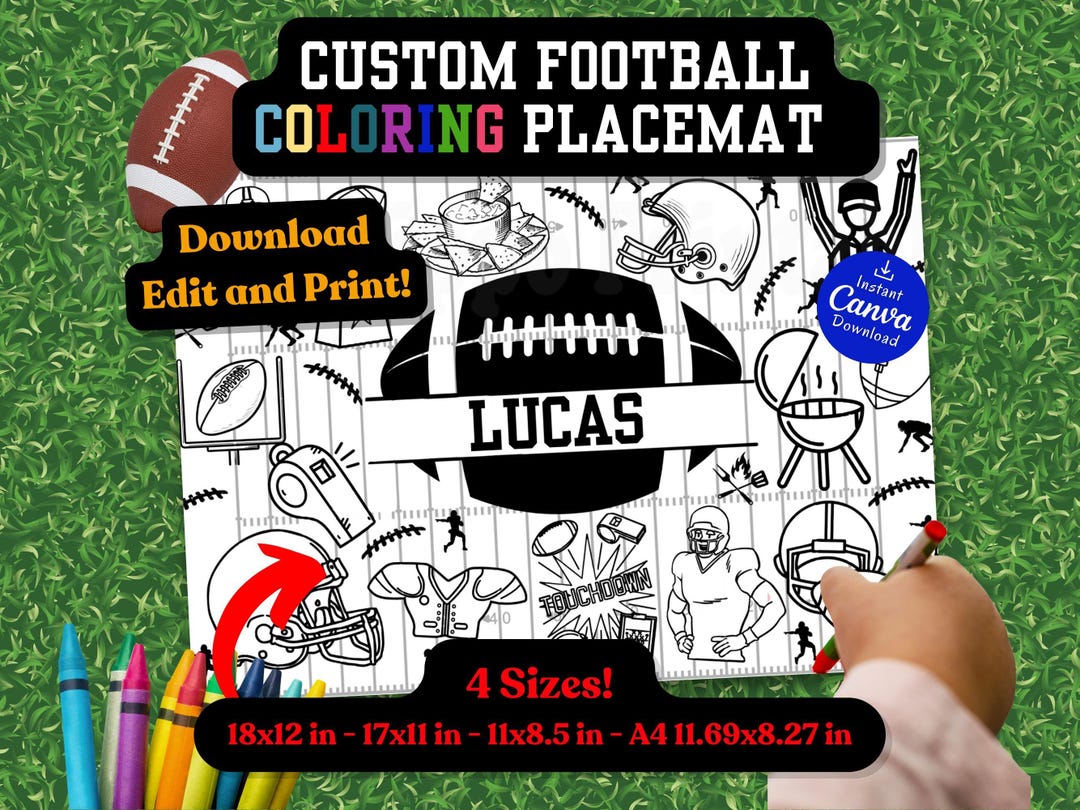 Personalized Football Coloring Placemat: Game Day Party Decor ...