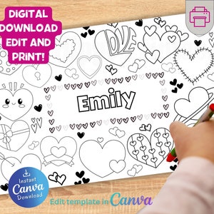 Editable Valentine's Day Coloring Placemat: Kids Activity (digital ...