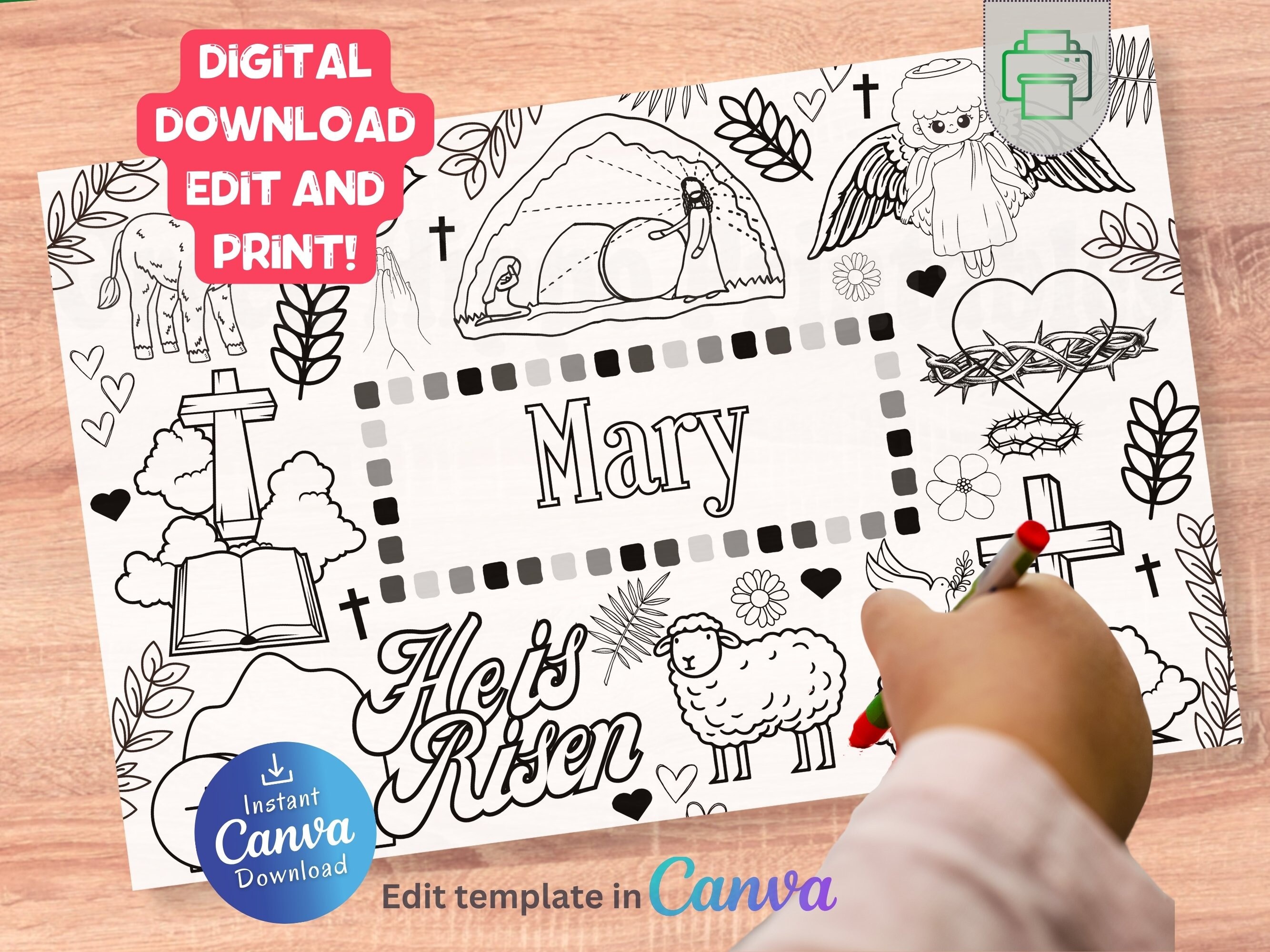 Editable Religious Easter Coloring Page Christian Easter Placemat ...