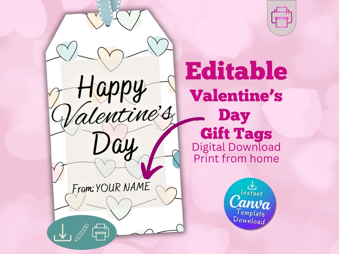 Editable Valentines Day Tag Gift Tags Valentine Printable Grab Bag Tags ...