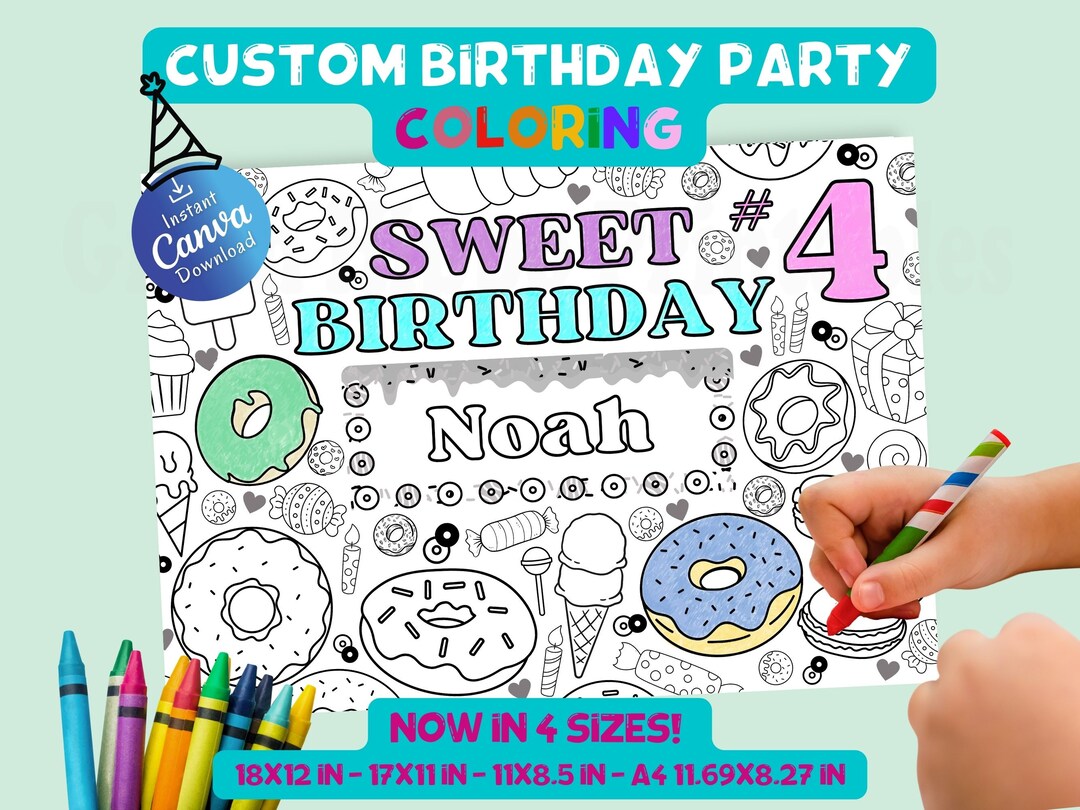 Editable Happy Birthday Coloring Page Printable Coloring Placemat ...