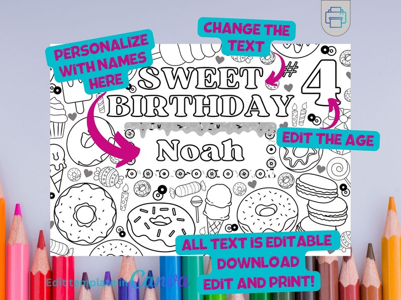 Editable Happy Birthday Coloring Page Printable Coloring Placemat ...