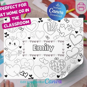 Editable Valentine's Day Coloring Placemat: Kids Activity (digital ...