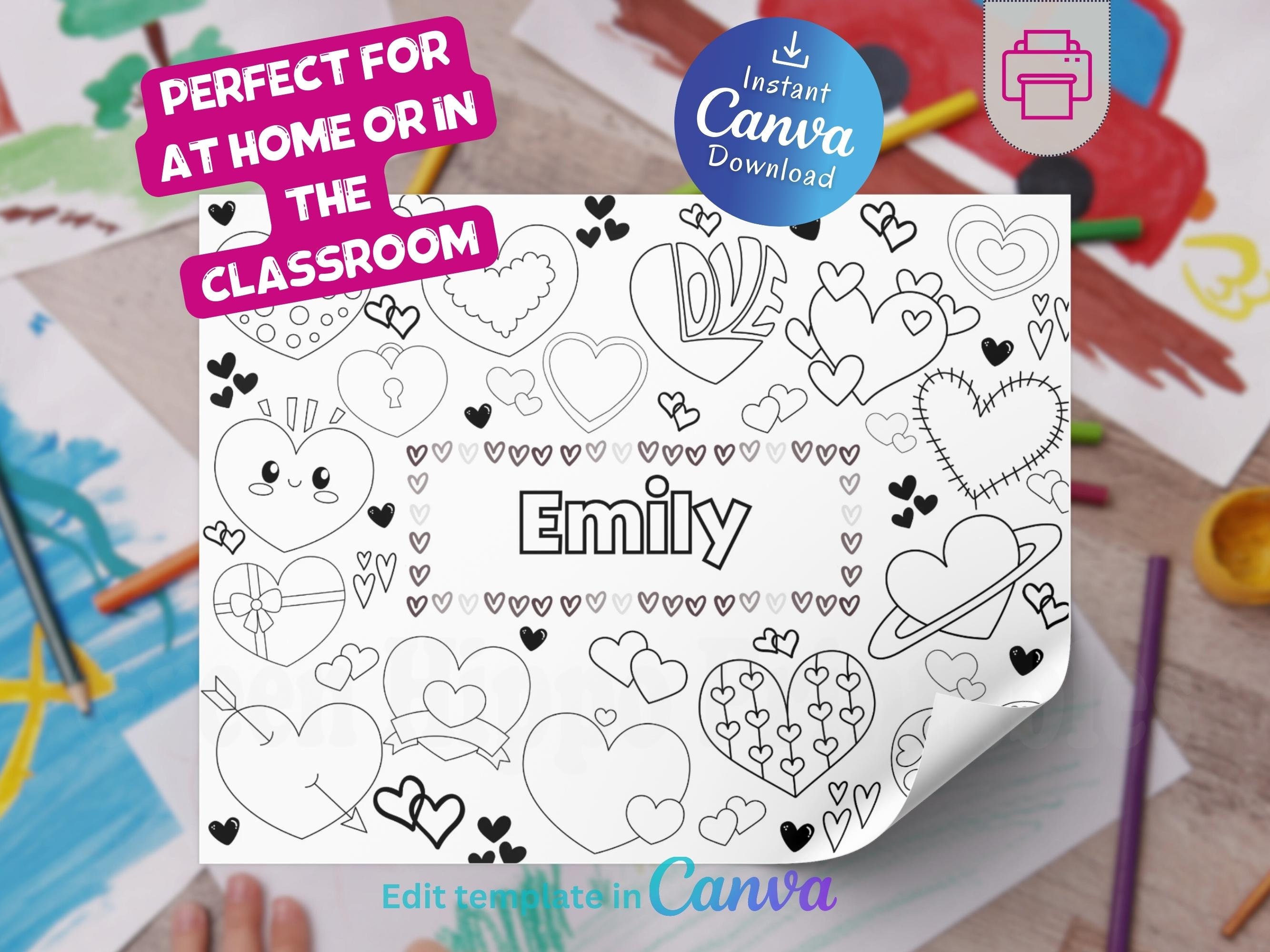 Editable Valentine's Day Coloring Placemat: Kids Activity (digital ...