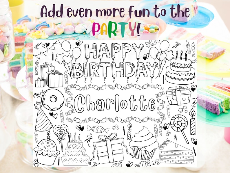 Editable Birthday Coloring Printable Placemat, Custom Birthday Party ...