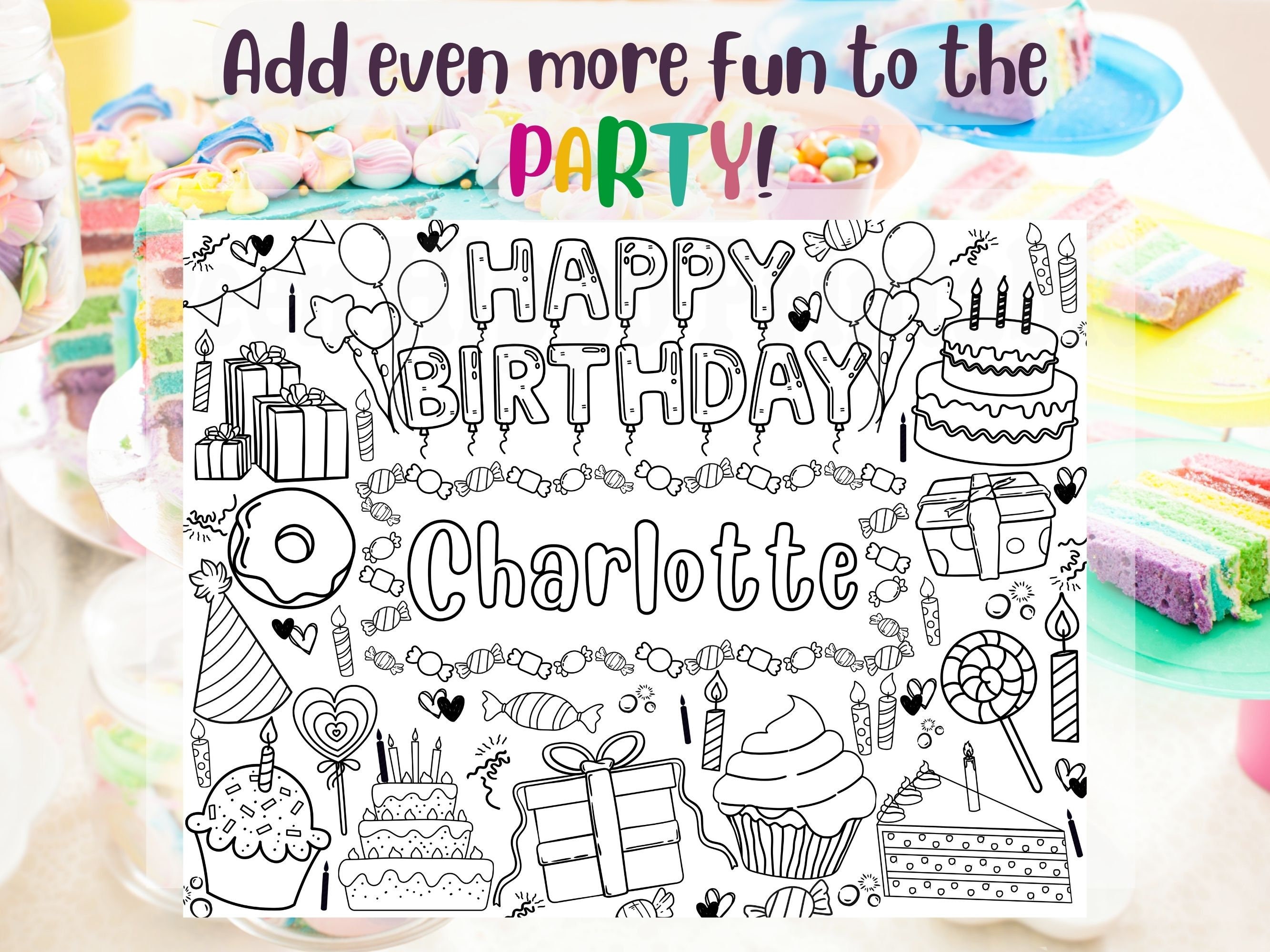 Editable Birthday Coloring Printable Placemat, Custom Birthday Party ...