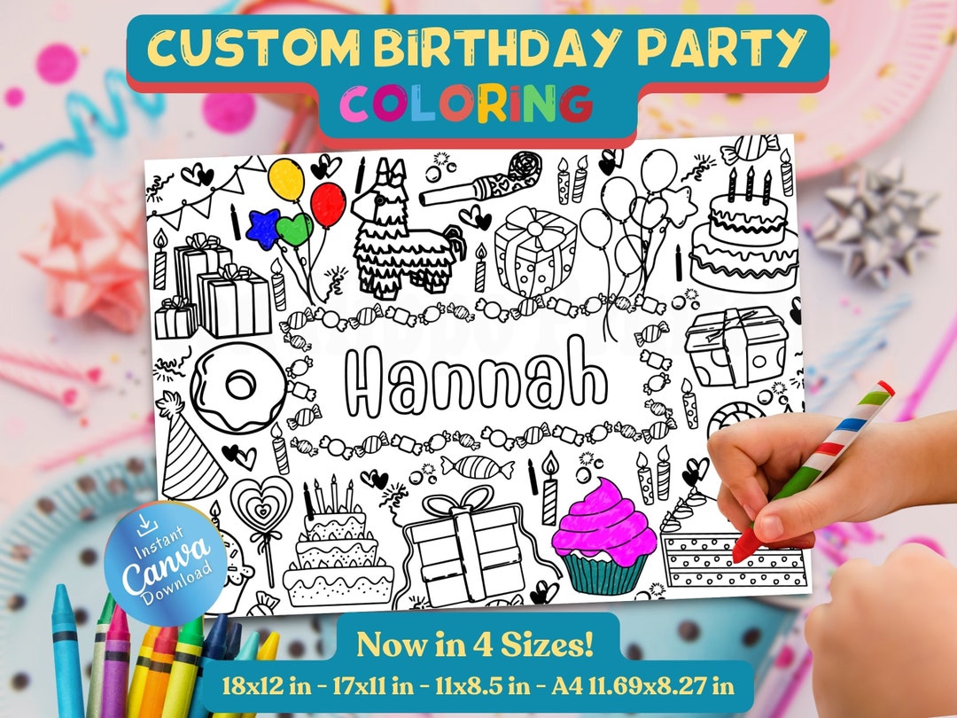 Editable Birthday Coloring Printable Placemat, Personalized Name ...