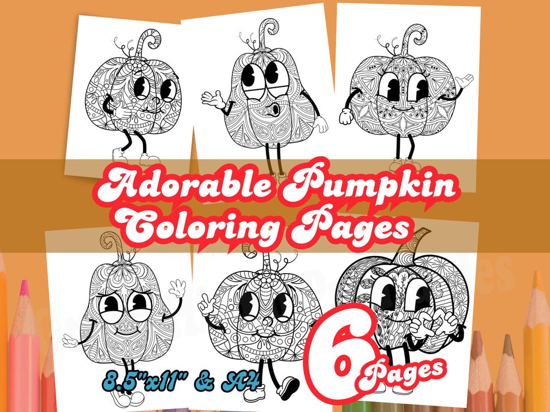 Adorable Retro Pumpkin Fall Coloring Pages PDF Kawaii Pumpkin Coloring ...