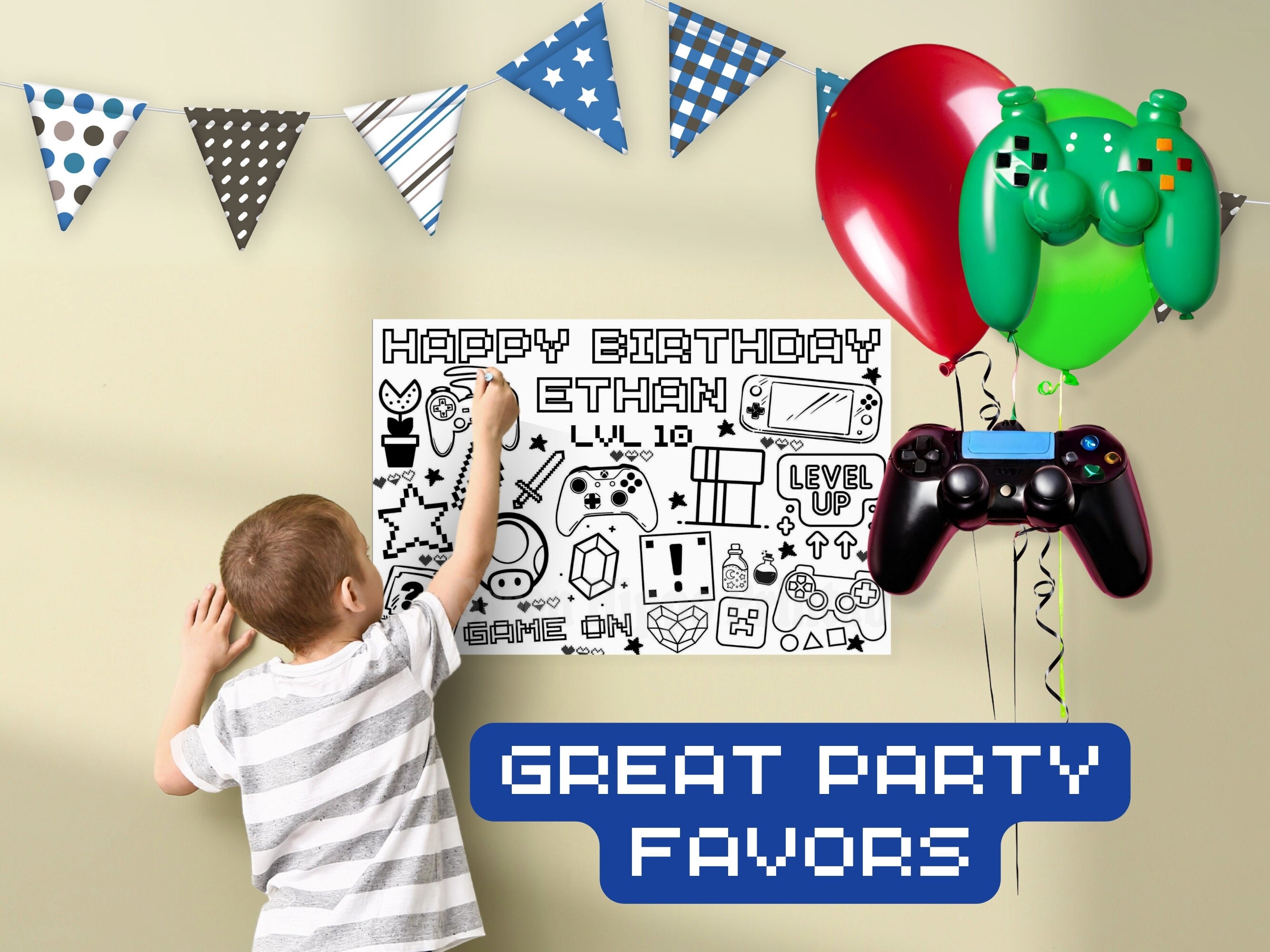 Editable Gaming Birthday Coloring Page Placemats Custom Coloring Mat ...