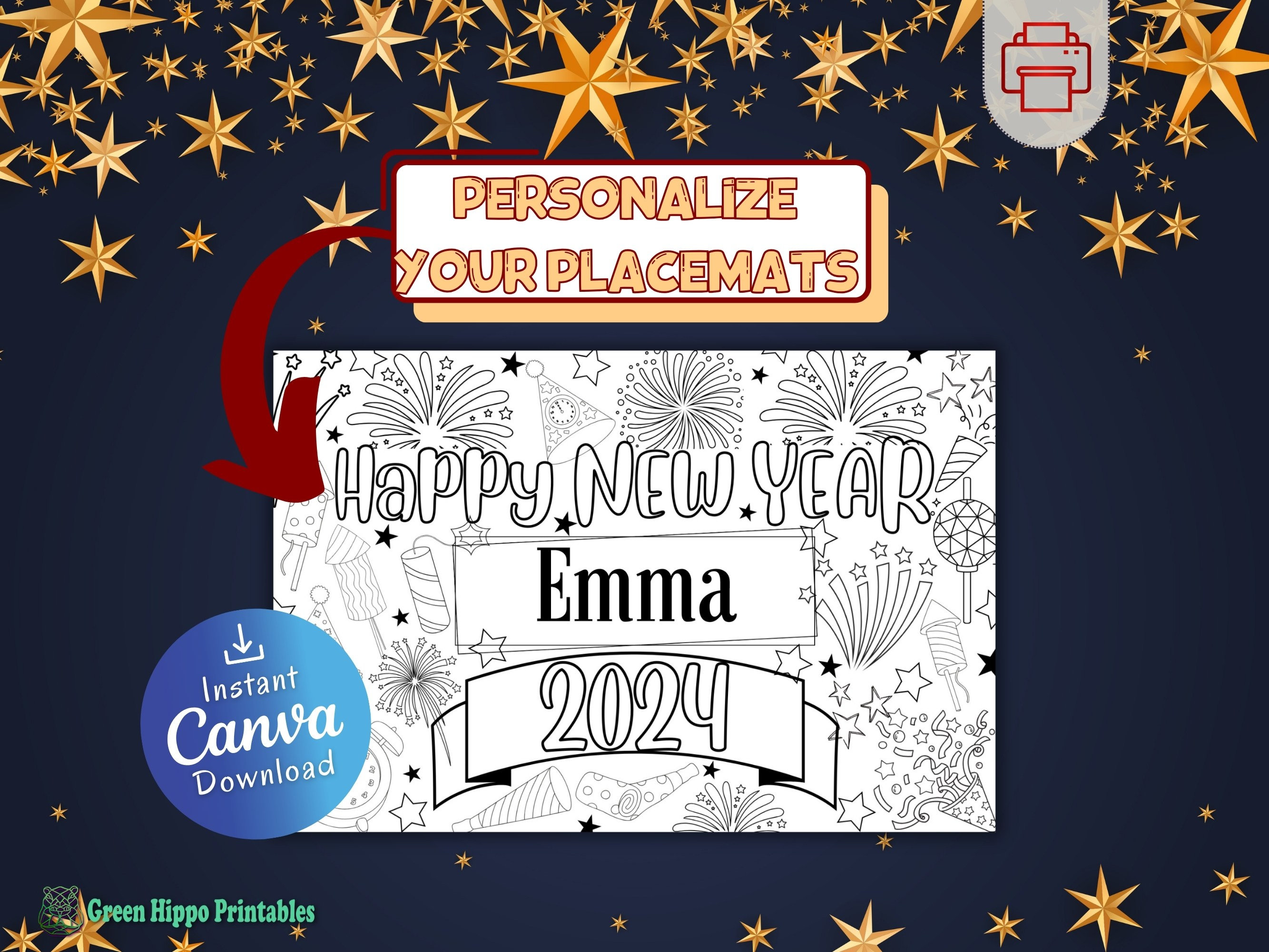 Editable Coloring New Year Paper Placemats New Year Activities Coloring ...