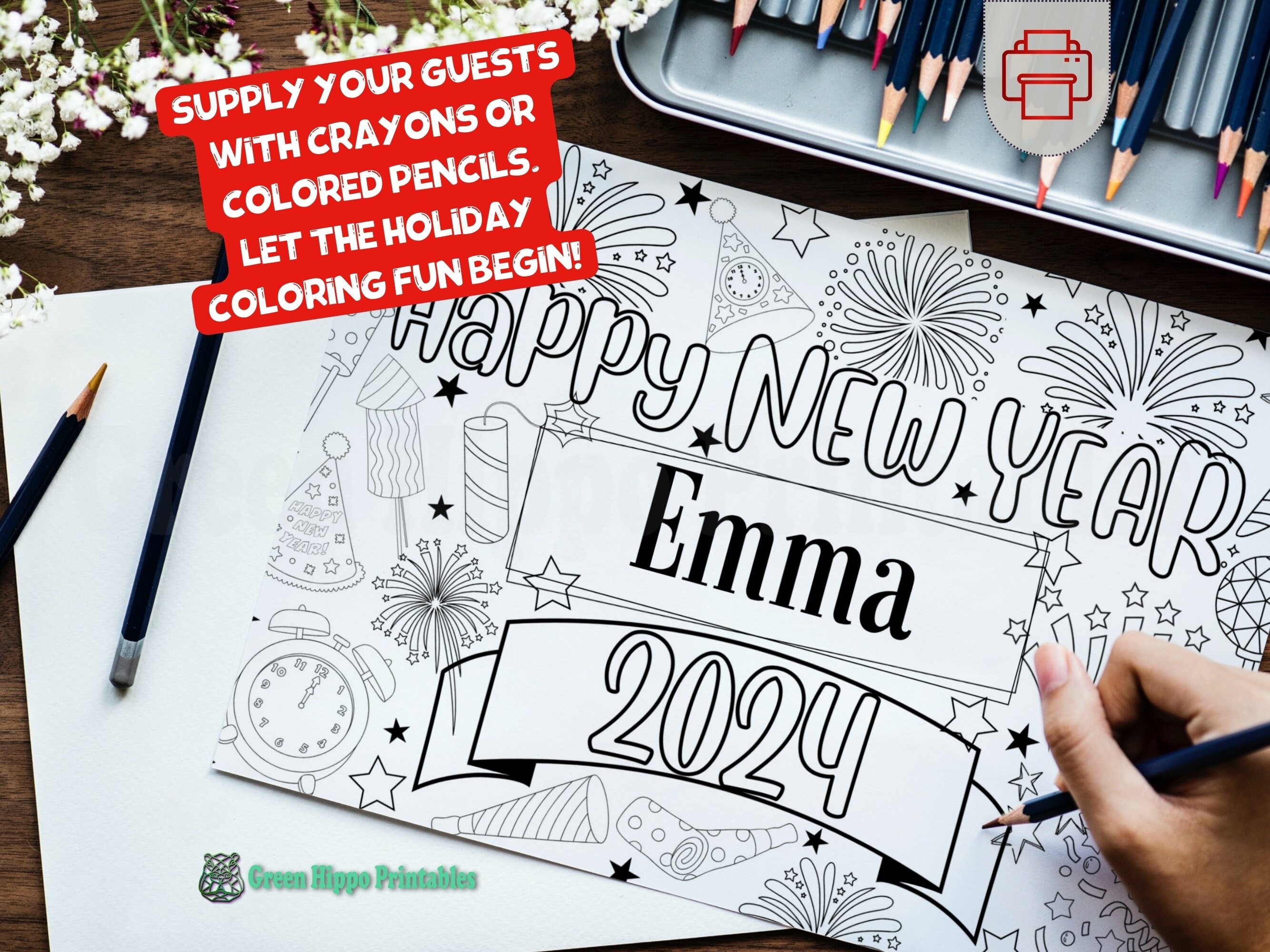 Editable Coloring New Year Paper Placemats New Year Activities Coloring ...