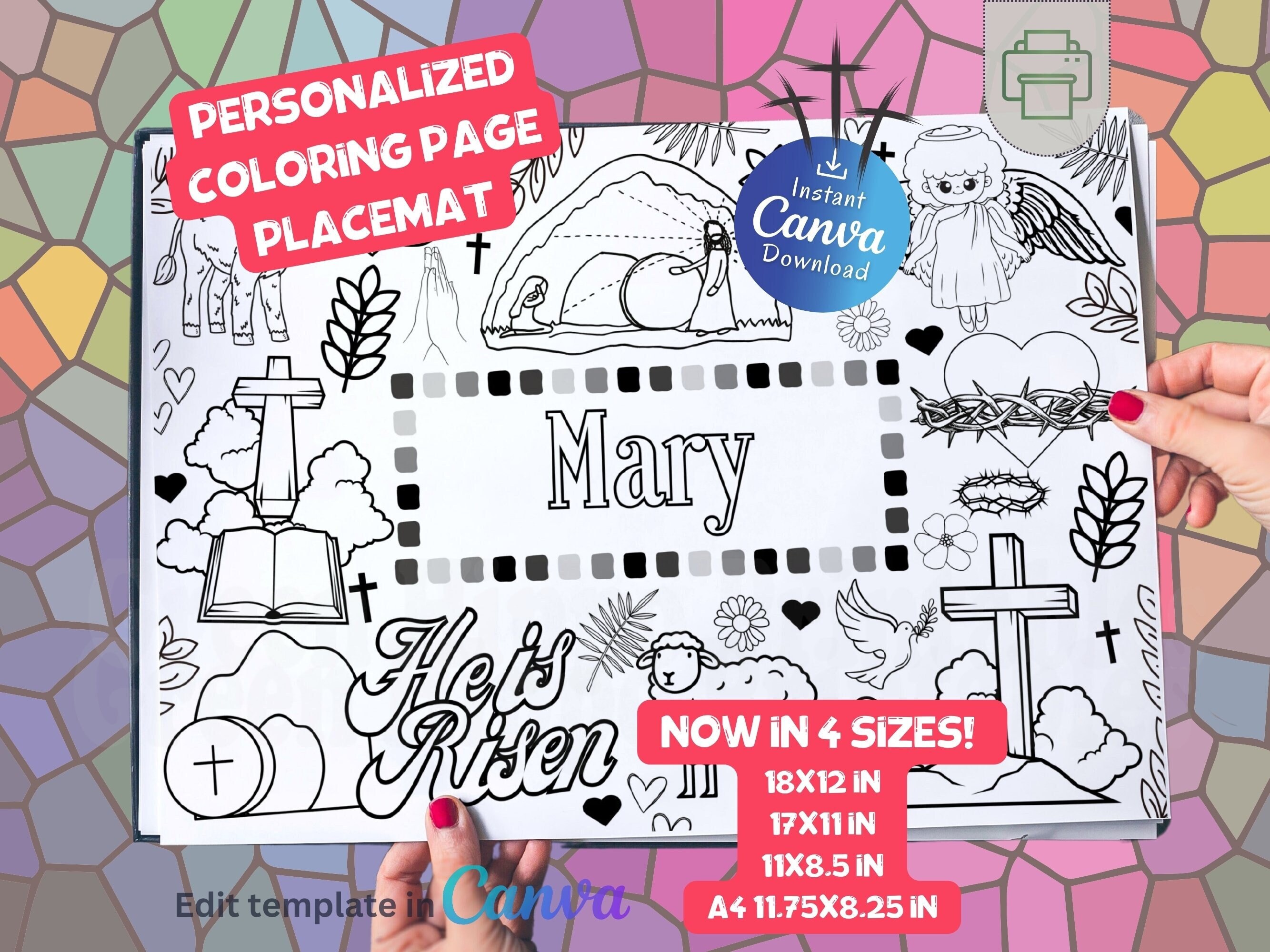 Editable Religious Easter Coloring Page Christian Easter Placemat ...