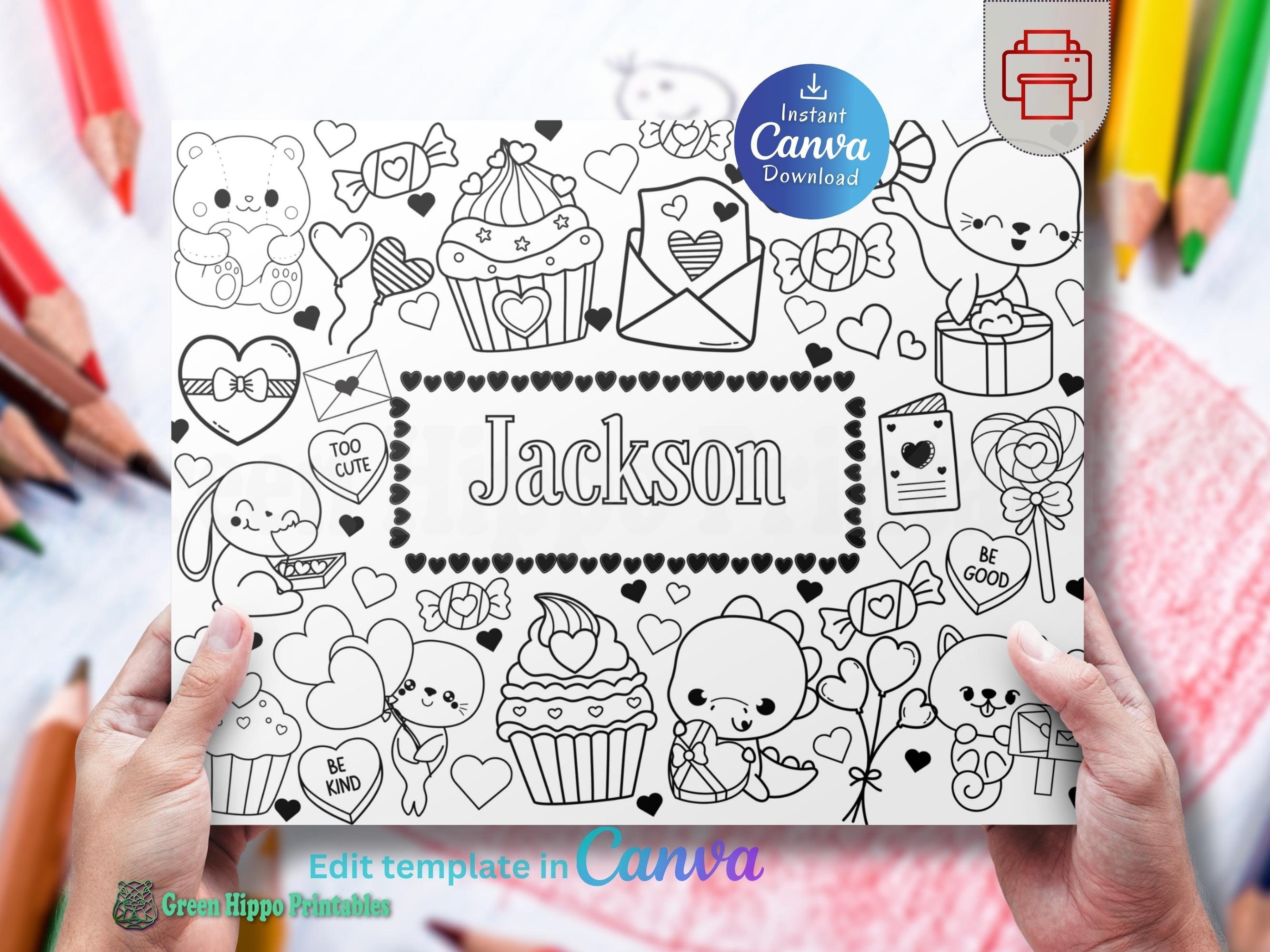 Editable Coloring Valentines Day Activity Placemats Custom Valentines ...