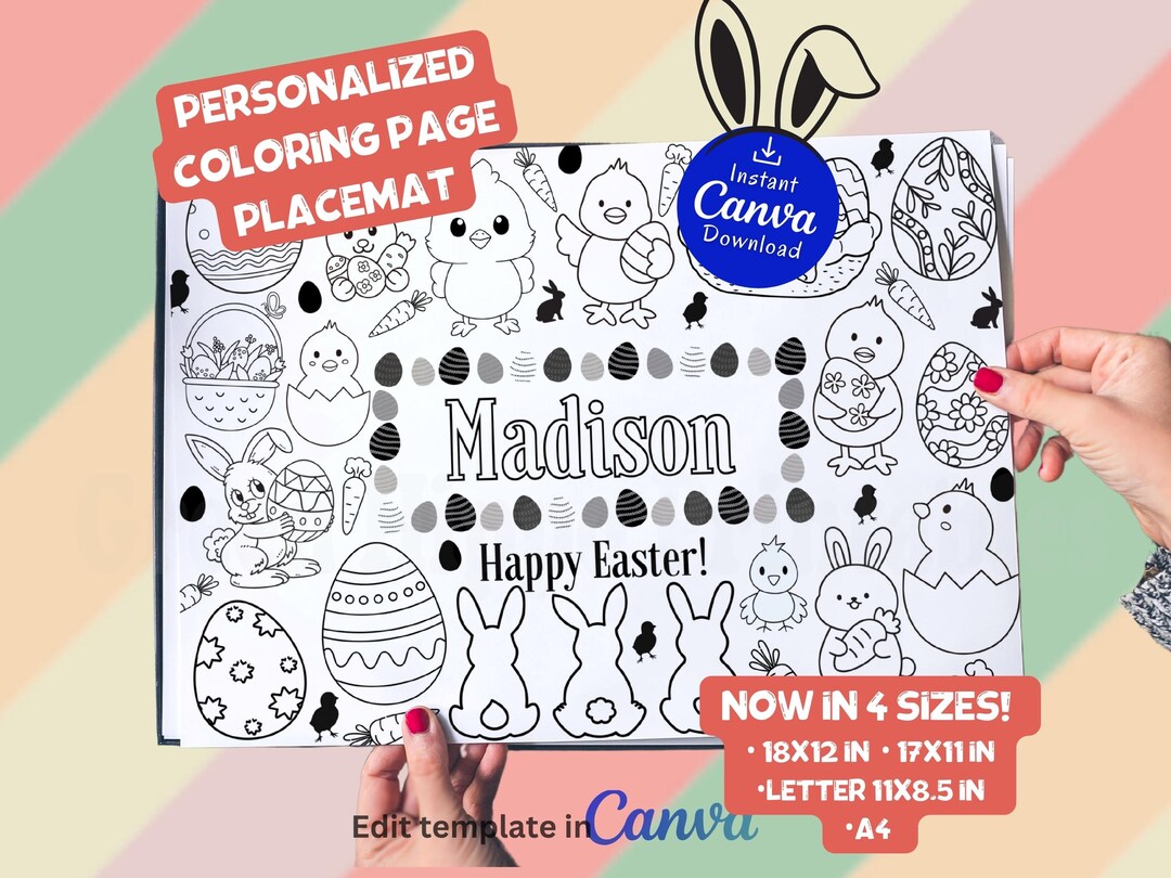 Editable Coloring Easter Activity Placemat Custom Easter Coloring Page ...