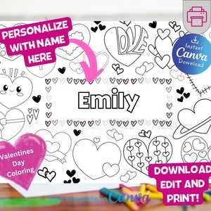 Editable Valentine's Day Coloring Placemat: Kids Activity (digital ...