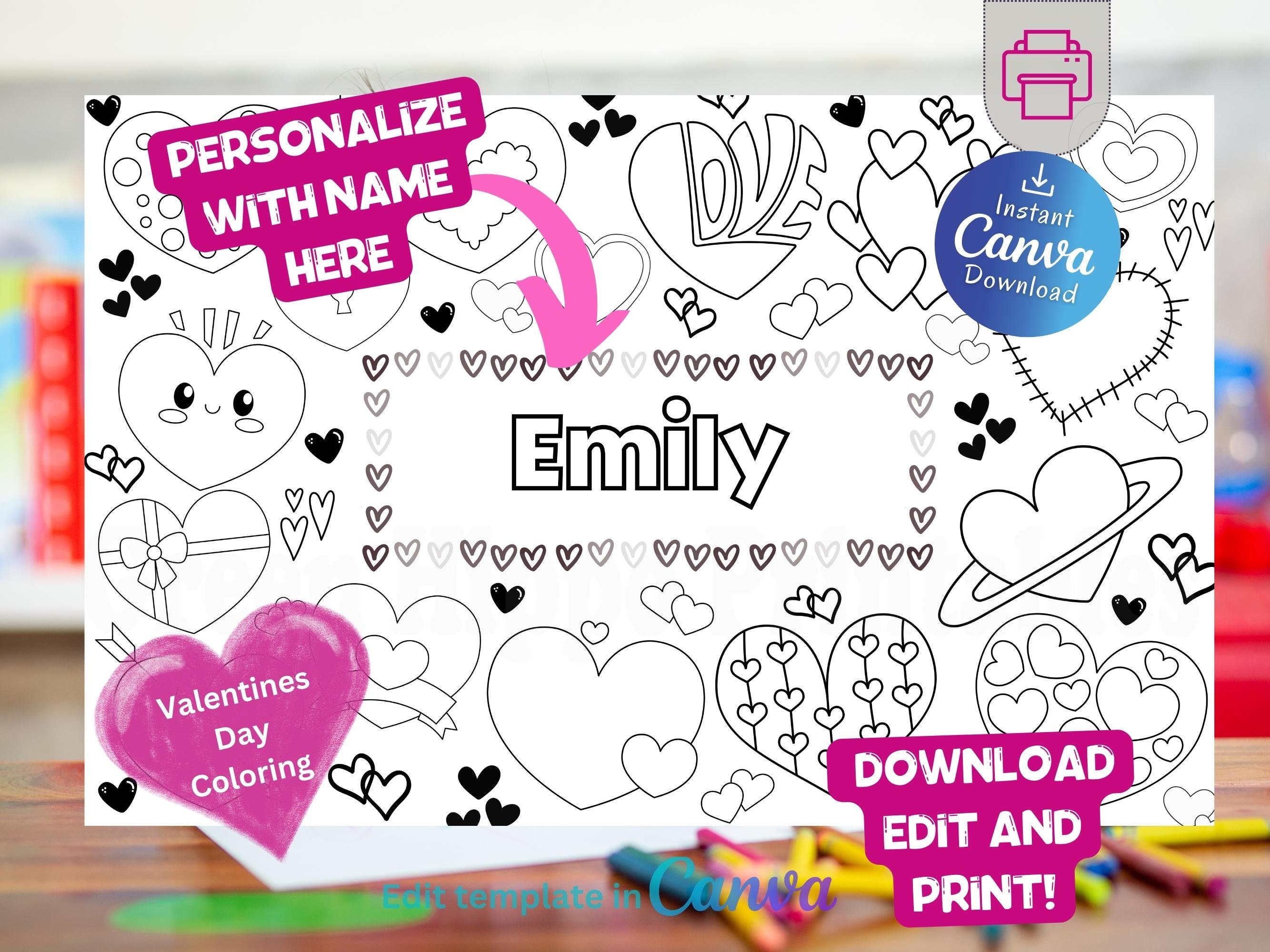 Editable Valentine's Day Coloring Placemat: Kids Activity (digital ...