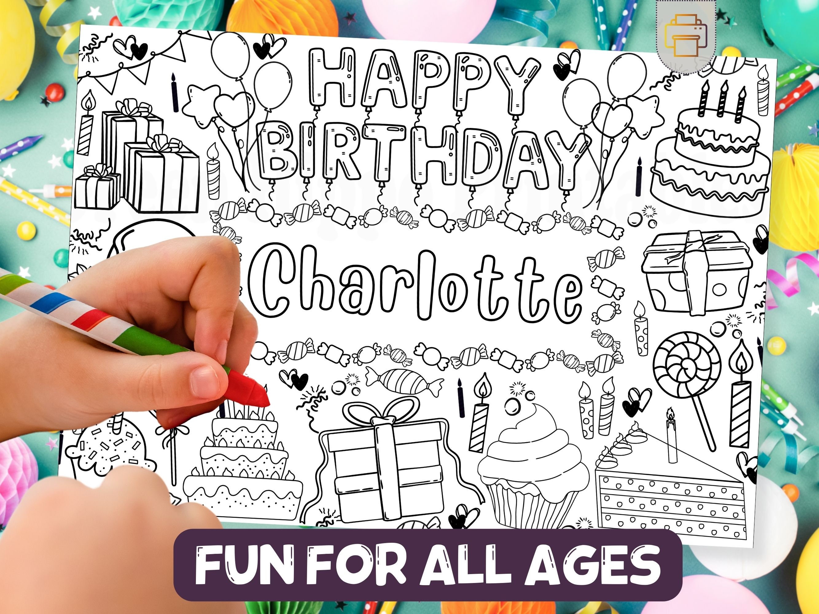 Editable Birthday Coloring Printable Placemat, Custom Birthday Party ...