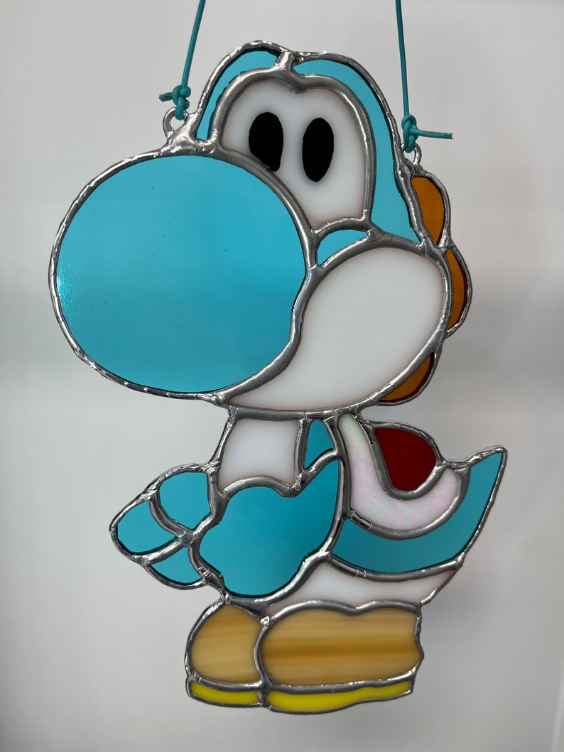 Green Dinosaur Video Game Hanging Stained Glass Picture Green Yellow ...