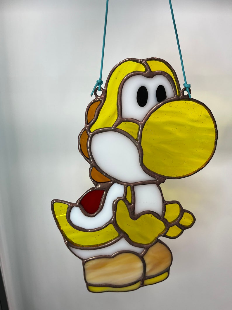 Green Dinosaur Video Game Hanging Stained Glass Picture Green Yellow ...