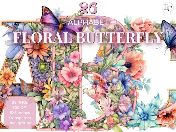 Butterfly And Flower Clip Art Letters Alphabet Butterfly Alphabet