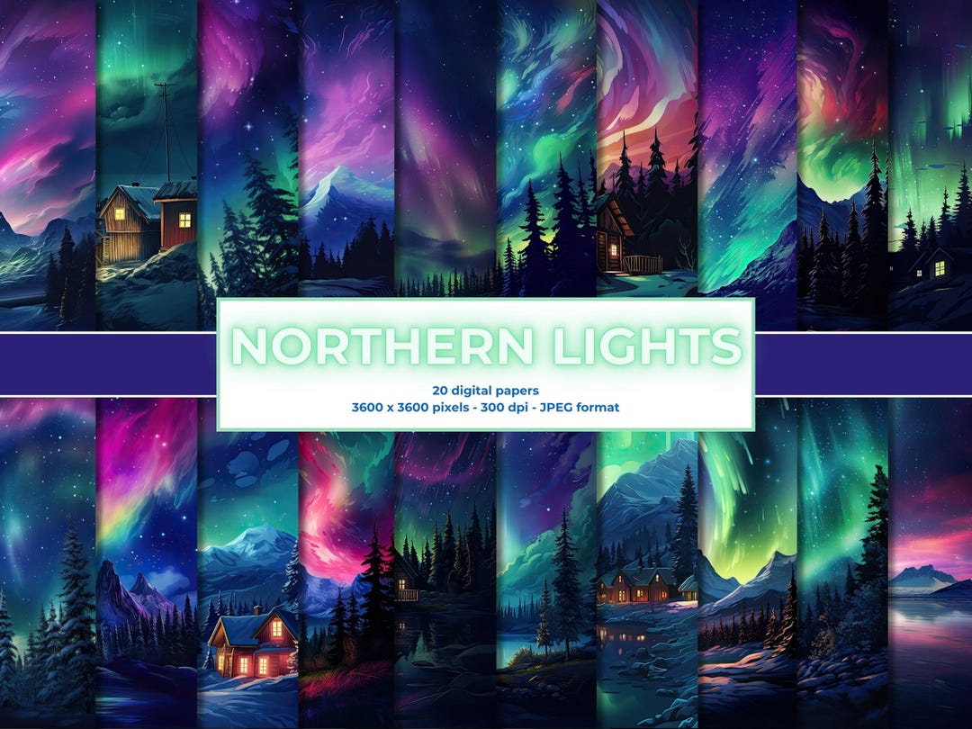 Northern Lights Digital Paper, Aurora Borealis Digital Paper, Christmas ...