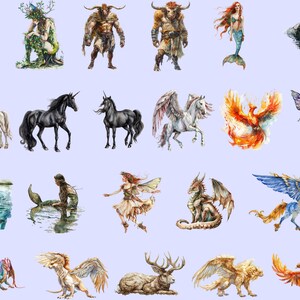 23 PNG Watercolor Mythical Creature Clipart Bundle, Fairytale Clip Art ...