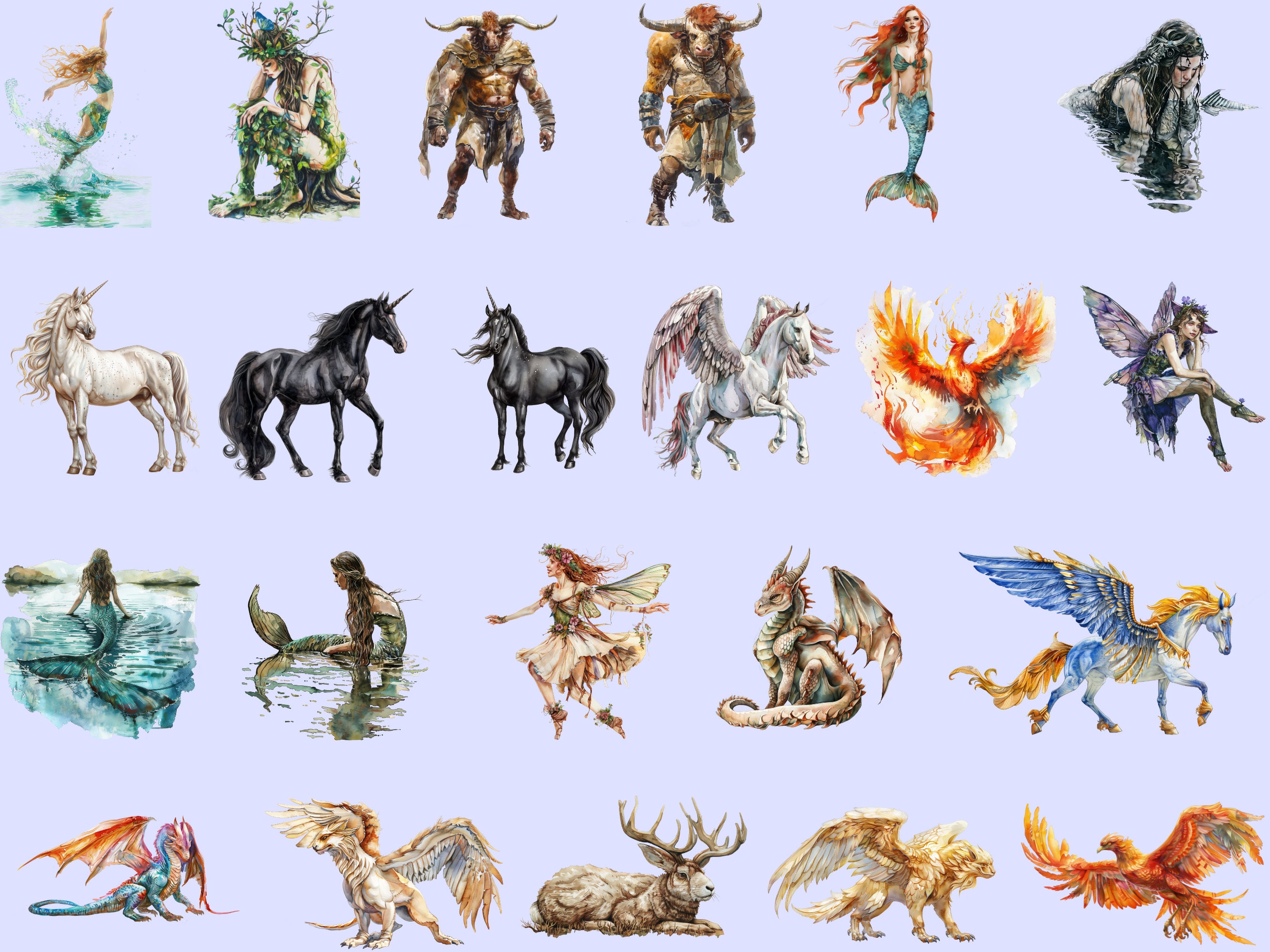 23 PNG Watercolor Mythical Creature Clipart Bundle, Fairytale Clip Art ...