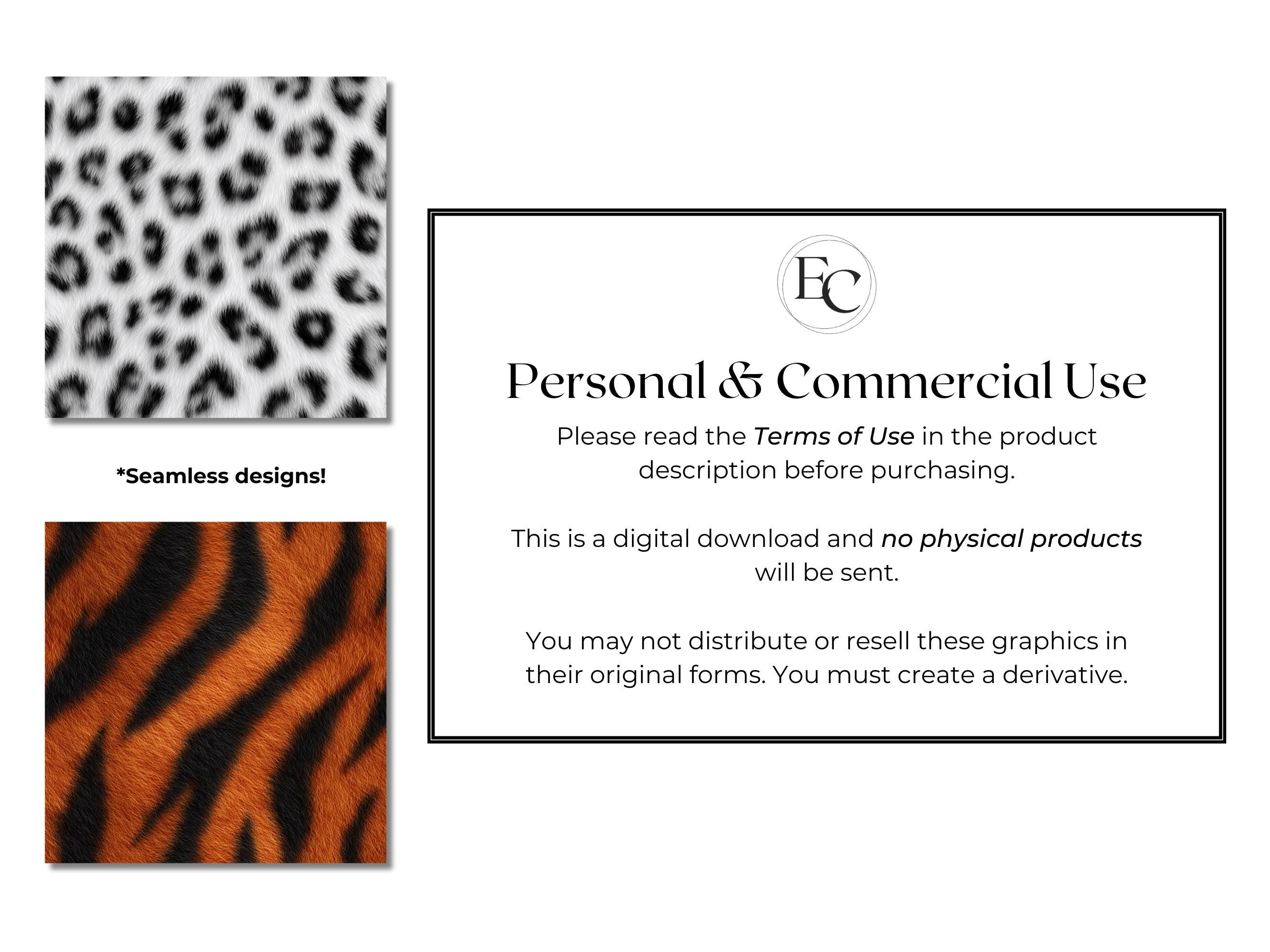 Big Cats Fur Digital Paper, Seamless Faux Fur Tiger Stripes and Leopard ...