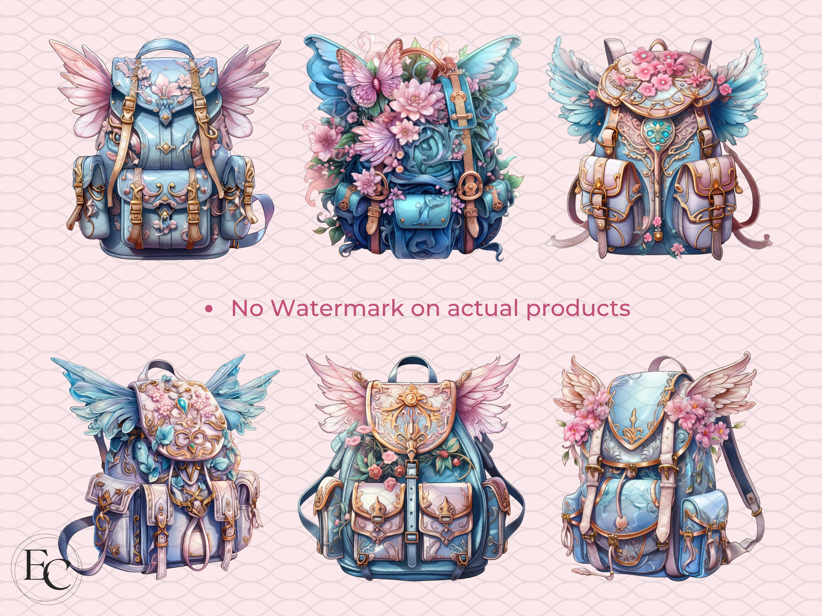 Pastel Fairy Backpacks Clipart Bundle, Pink Fairy Cute Backpack Digital ...