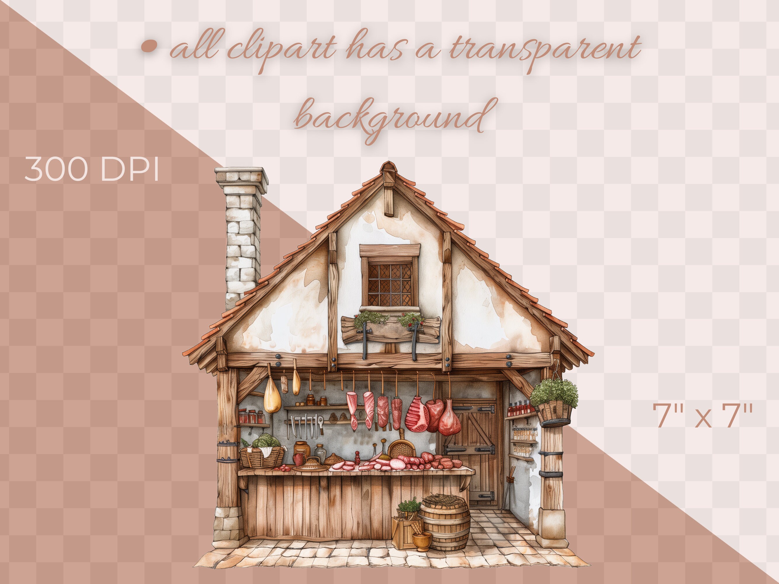 27 PNG Watercolor Fantasy Fairy Tale Shops Clipart Bundle, Medieval ...