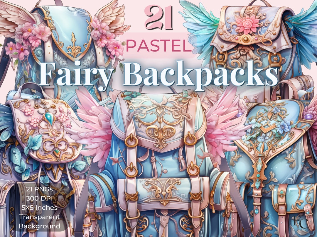 Pastel Fairy Backpacks Clipart Bundle, Pink Fairy Cute Backpack Digital ...