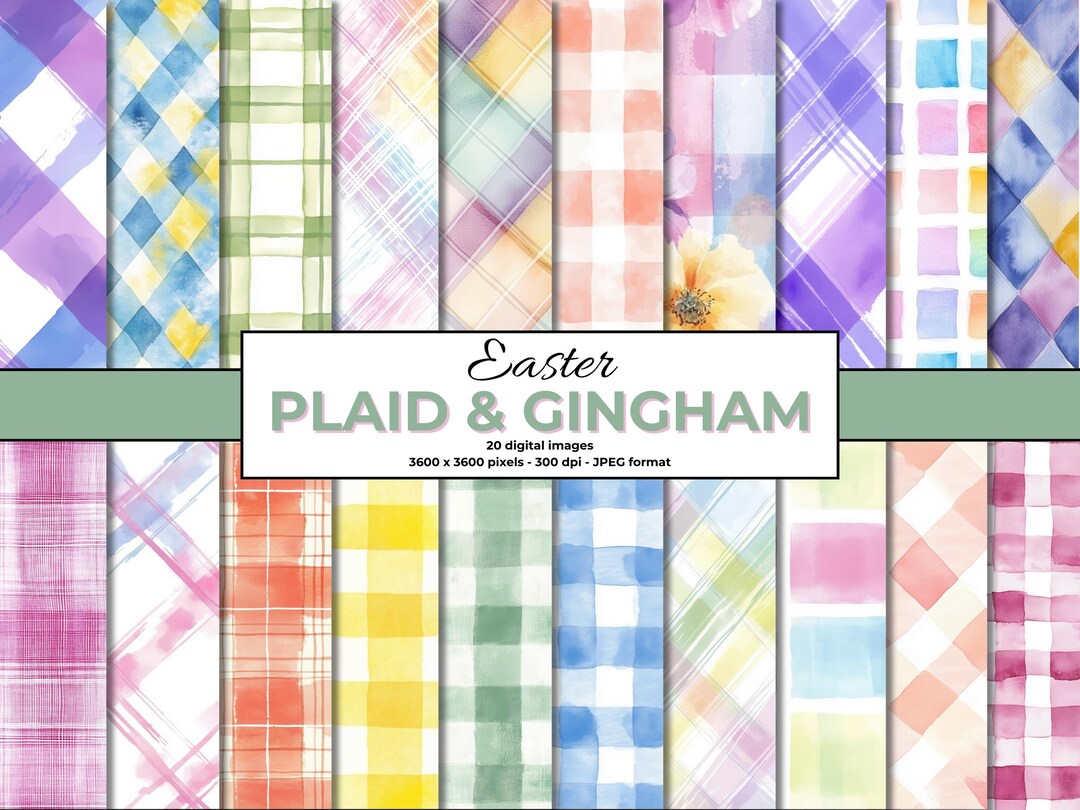 Easter Plaid Gingham Digital Paper, Watercolor Backgrounds (digital ...