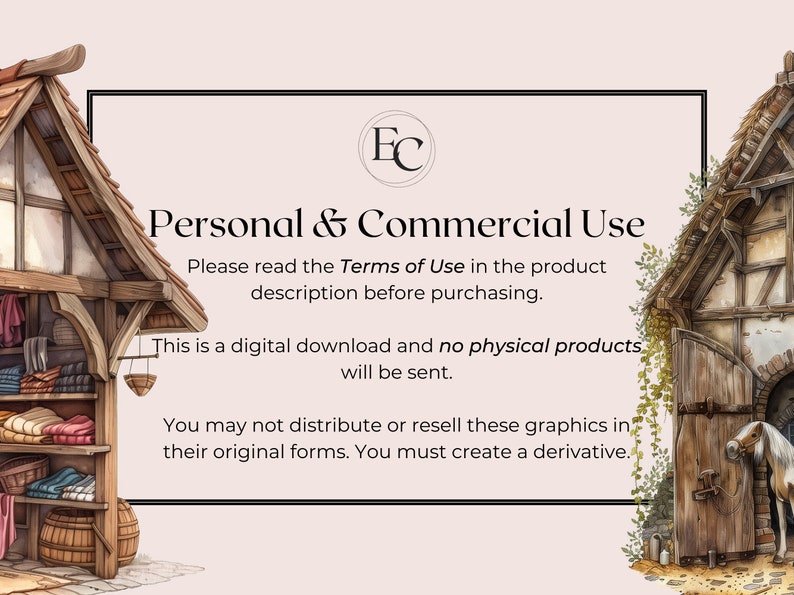 27 PNG Watercolor Fantasy Fairy Tale Shops Clipart Bundle, Medieval ...