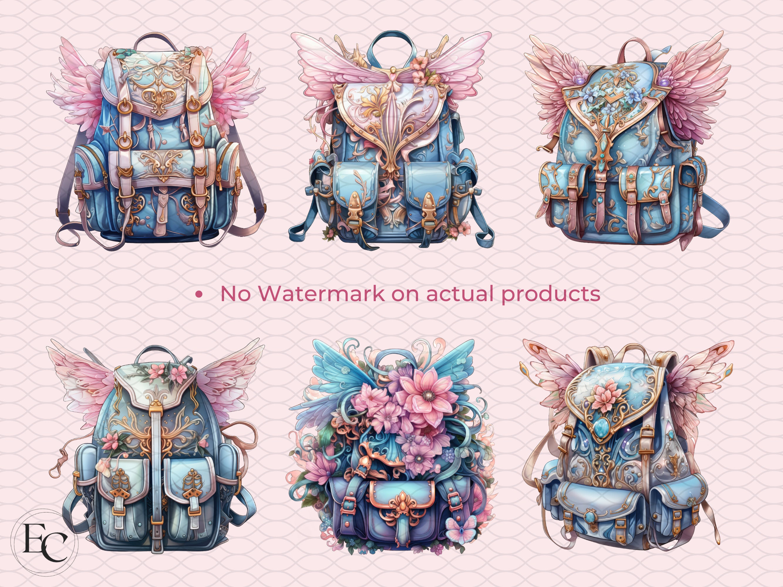 Pastel Fairy Backpacks Clipart Bundle, Pink Fairy Cute Backpack Digital ...