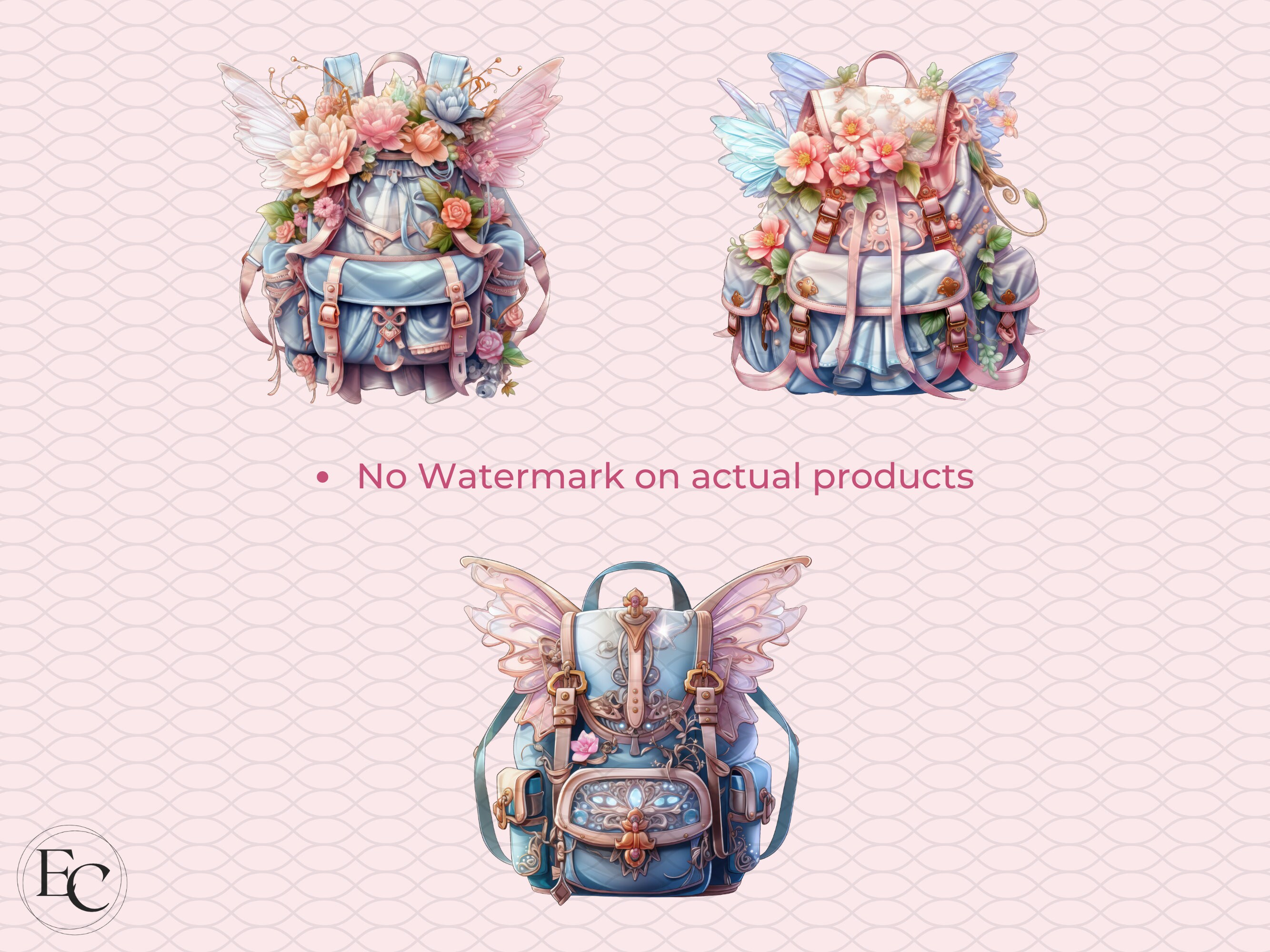 Pastel Fairy Backpacks Clipart Bundle, Pink Fairy Cute Backpack Digital ...