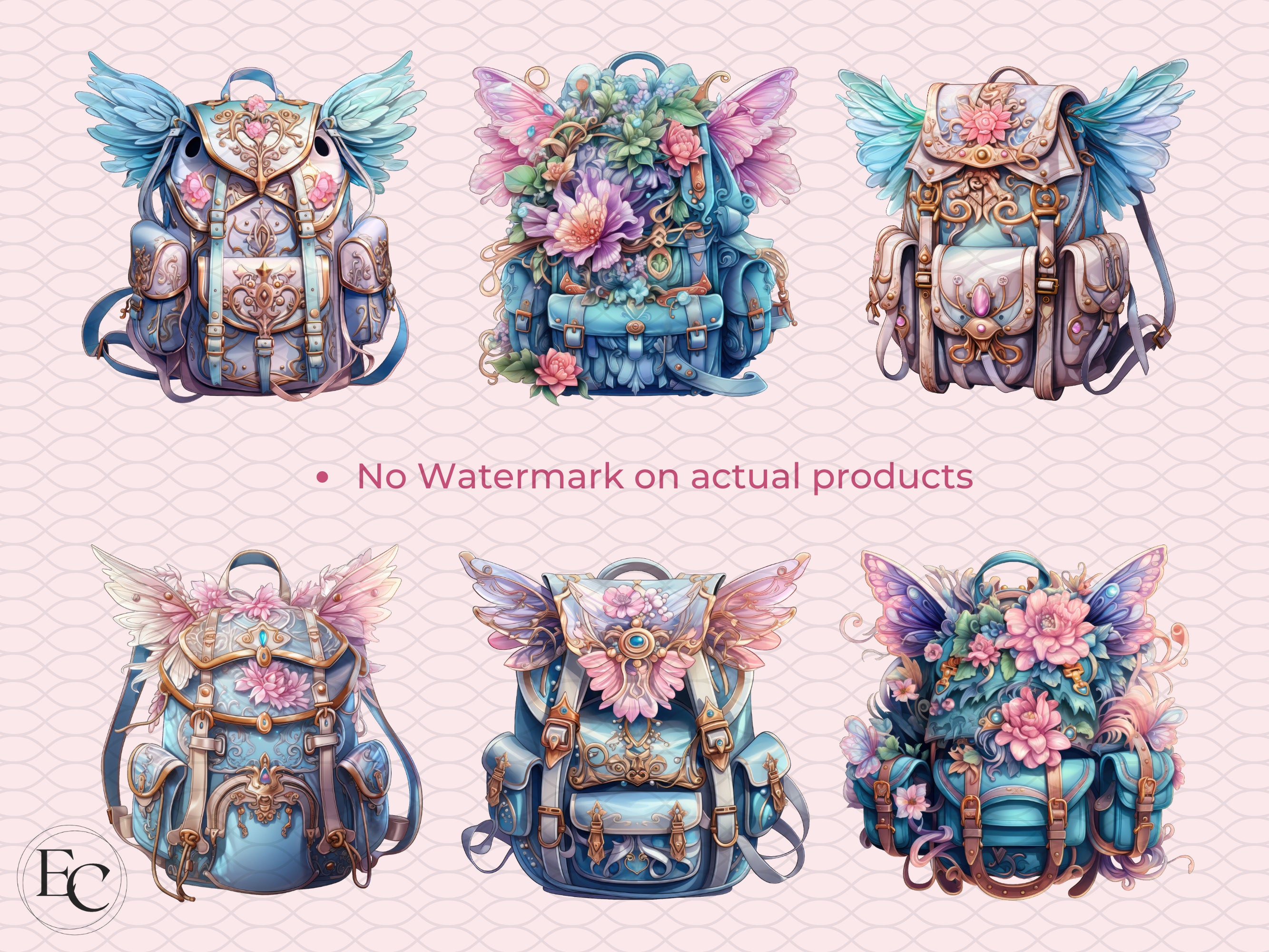 Pastel Fairy Backpacks Clipart Bundle, Pink Fairy Cute Backpack Digital ...
